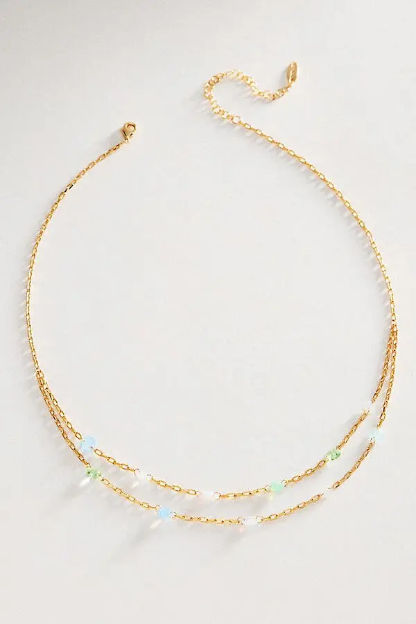 Anthropologie Deux Layered Crystal Necklace - Pastel