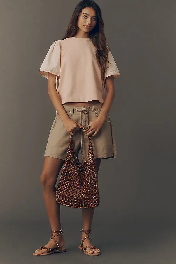 Anthropologie Cotton Short-sleeve Sweater - Peach Parfait