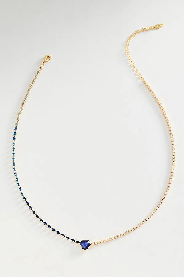 Anthropologie Soloist Crystal Mixed Chain Necklace - Sapphire