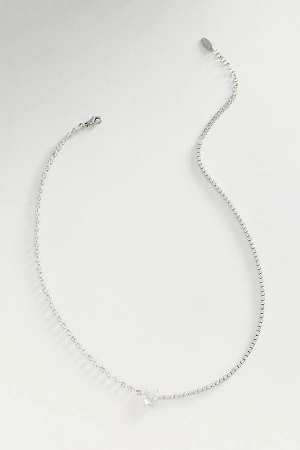 Anthropologie Soloist Crystal Mixed Chain Necklace - Silver
