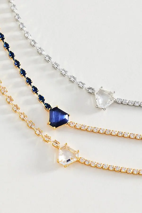 Anthropologie Soloist Crystal Mixed Chain Necklace - Silver