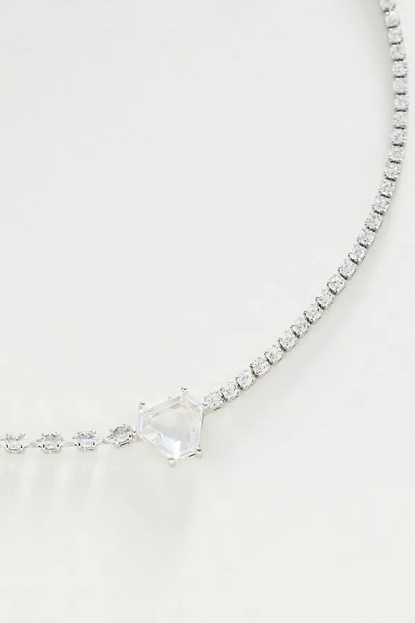 Anthropologie Soloist Crystal Mixed Chain Necklace - Silver