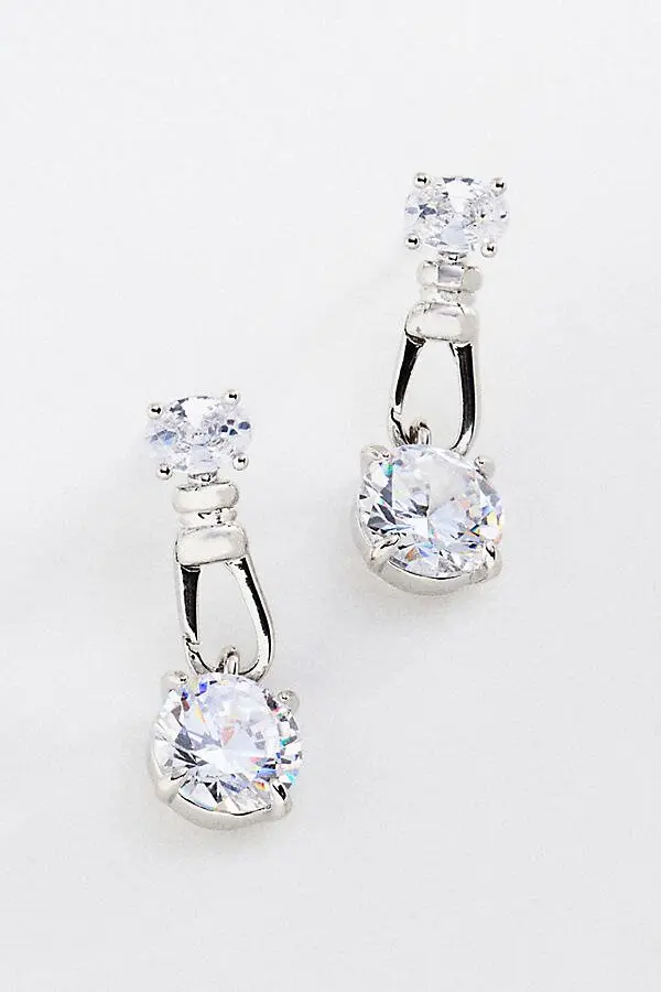 Anthropologie Crystal Clasp Drop Earrings - Silver/clear