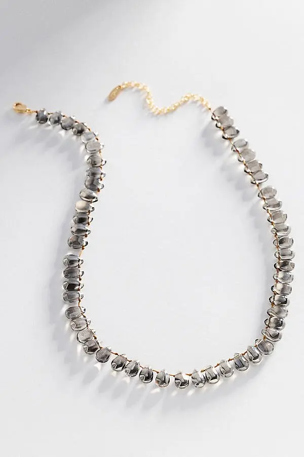Anthropologie Beaded Teardrop Necklace - Grey Pattern
