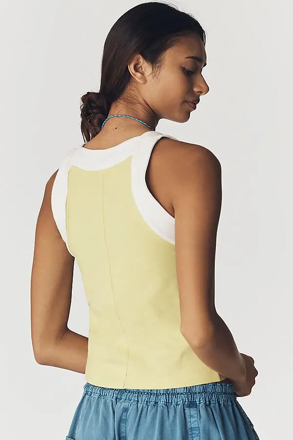 PILCRO Contrast Moto Tank Top - Chartreuse