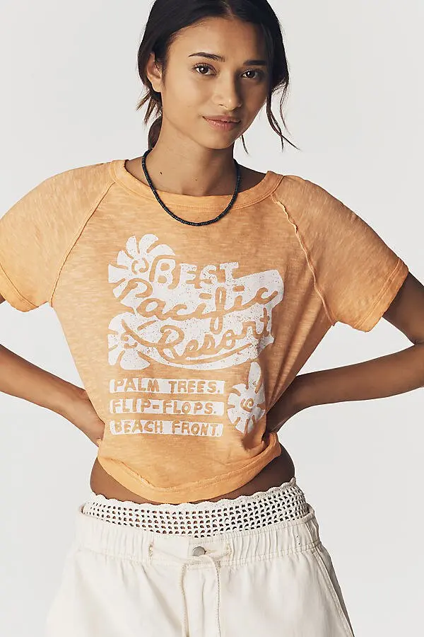 PILCRO Raglan Graphic Tee - Peach