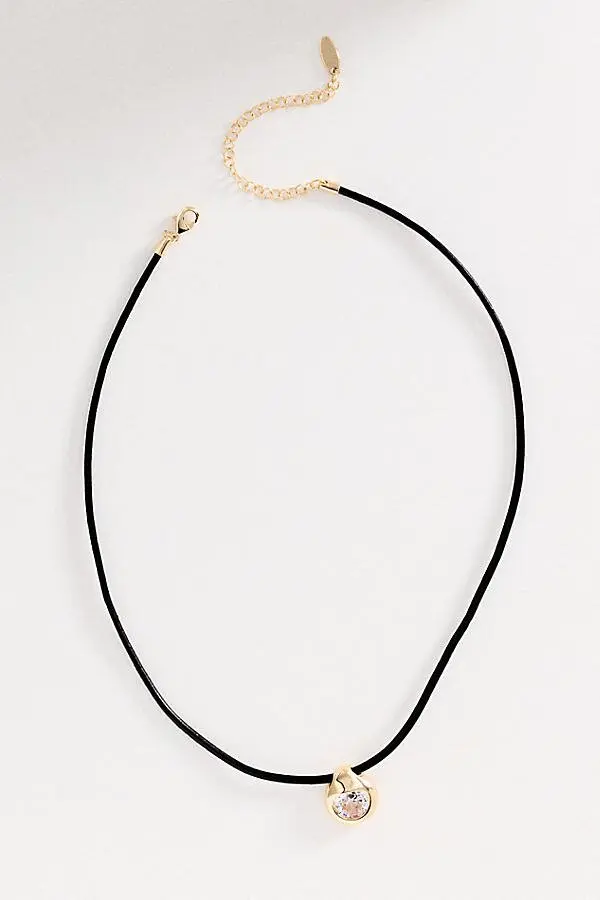 Anthropologie Crystal Teardrop Pendant Cord Necklace - Black
