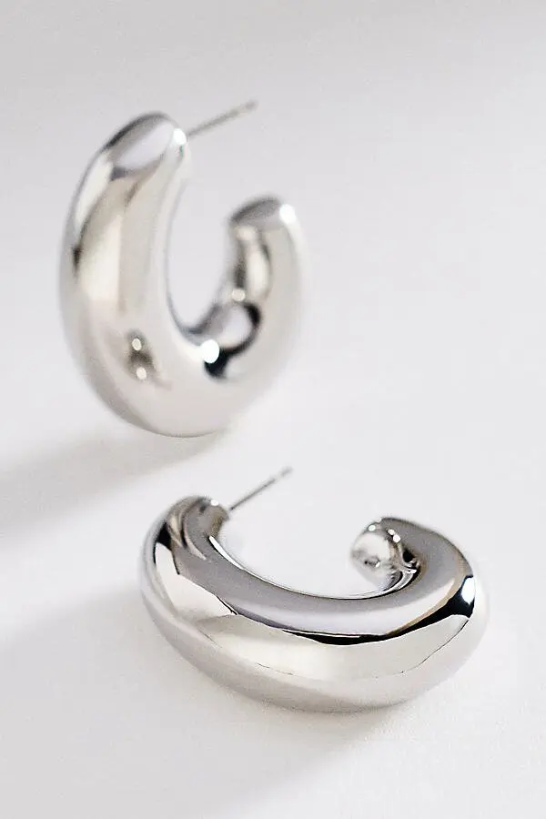 Anthropologie Chunky Tube Hoop Earrings - Silver