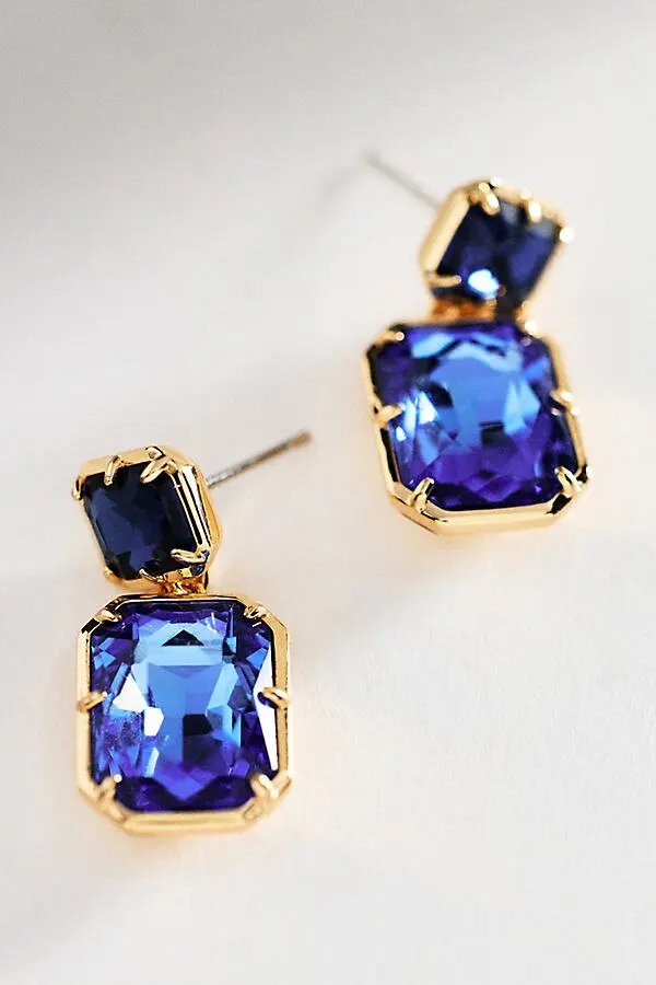Anthropologie Tonal Crystal Drop Earrings - Sapphire