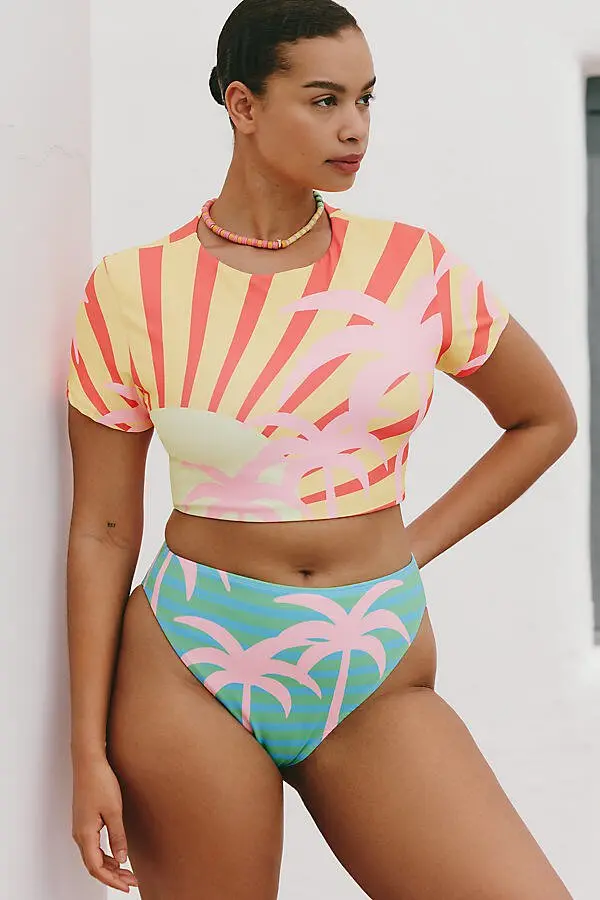 MAAJI Jungle Sway Milana Swim Crop Top - Yellow Pattern