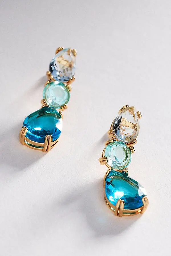 Anthropologie Gradient Crystal Drop Earrings - Turquoise