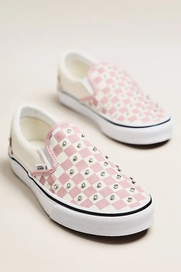 VANS Classic Slip-on Rhinestone Checkerboard Sneakers - Rhinestone Misty Mauve