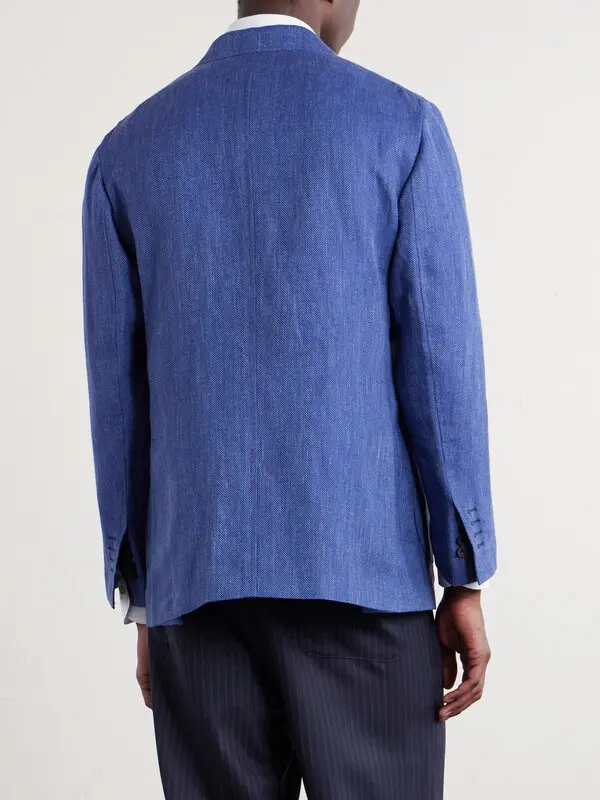 Rubinacci Double-breasted Linen And Wool-blend Suit Jacket - Blue
