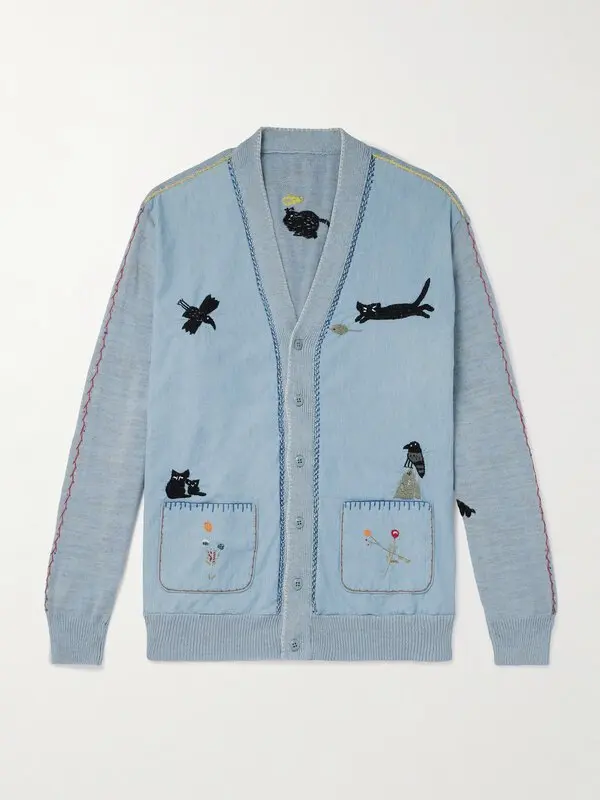 Kapital Embroidered Chambray And Cotton Cardigan