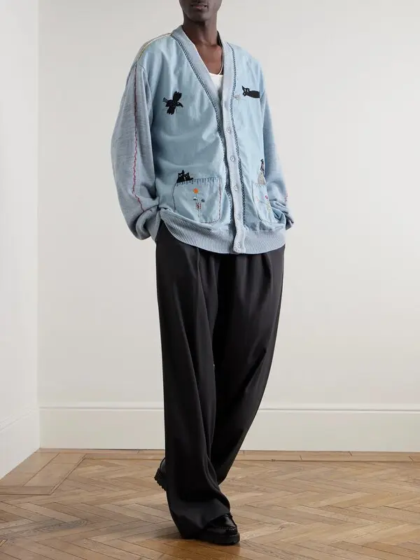 Kapital Embroidered Chambray And Cotton Cardigan