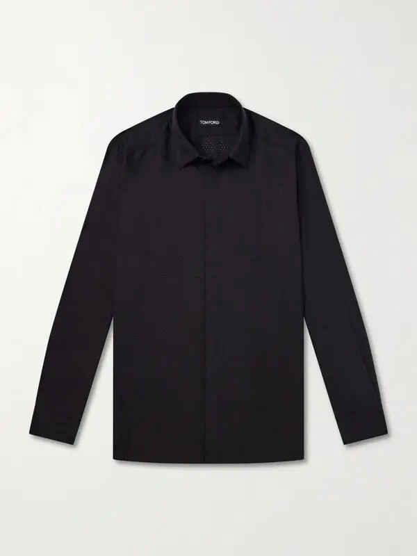 TOM FORD Perforated Silk-twill Shirt - Black