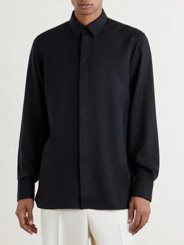 TOM FORD Perforated Silk-twill Shirt - Black