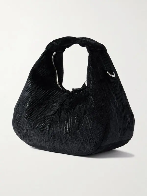 GANNI Mini Velvet-moire Shoulder Bag - Black