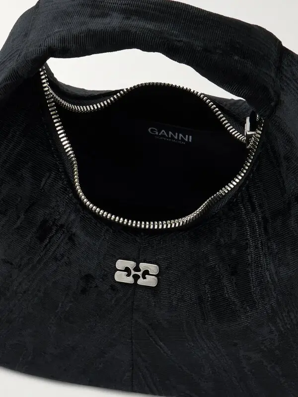 GANNI Mini Velvet-moire Shoulder Bag - Black