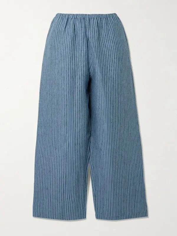 DEIJI STUDIOS Ease Striped Organic Linen Pants - Blue