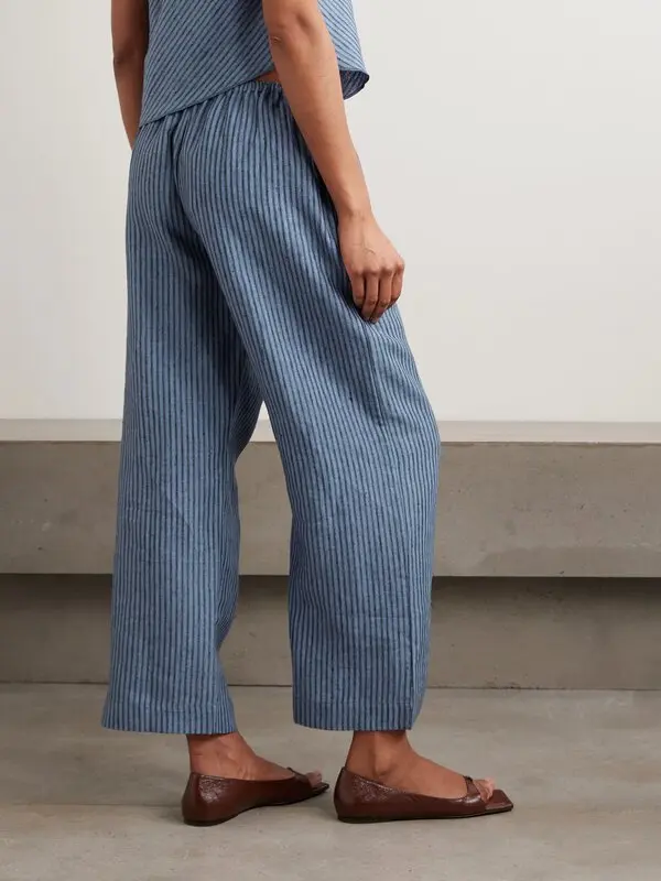 DEIJI STUDIOS Ease Striped Organic Linen Pants - Blue