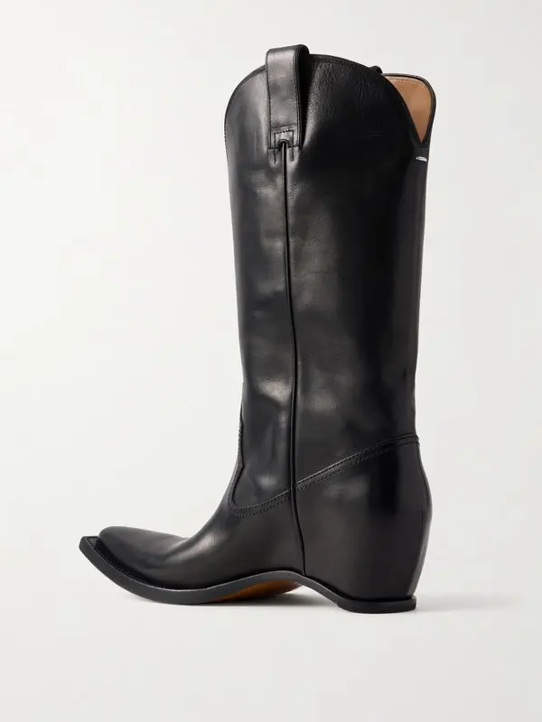 MAISON MARGIELA Concealed Heel Leather Cowboy Boots - Black