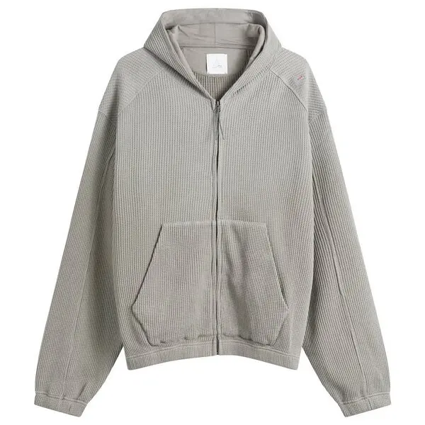 ROA Bee Sun Faded Organic Waffle Zip Up Hoodie - Grey