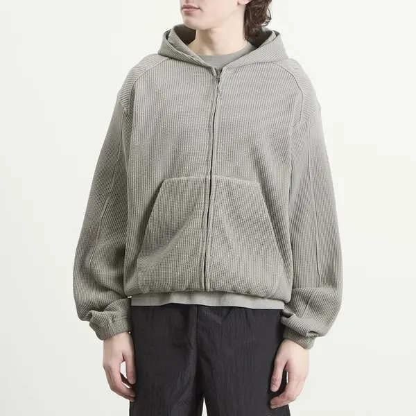 ROA Bee Sun Faded Organic Waffle Zip Up Hoodie - Grey