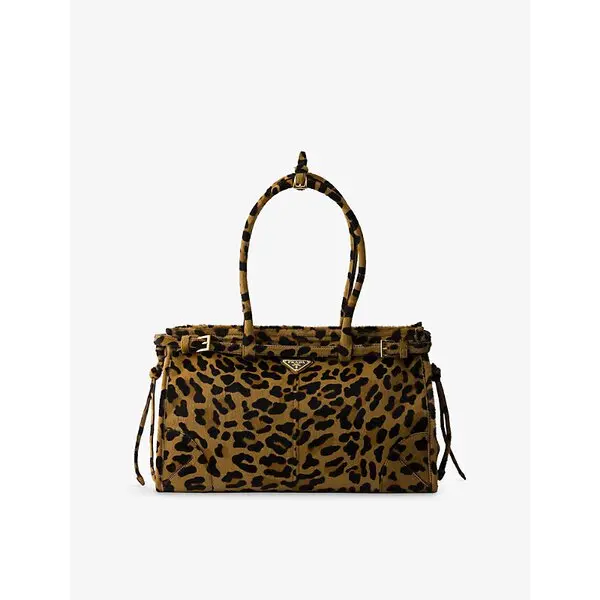 Prada Large Printed Leather Handbag - Neutral