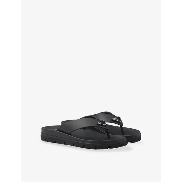 Prada Triangle-logo Rubber Thong Sandals - Black