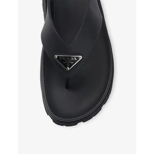 Prada Triangle-logo Rubber Thong Sandals - Black