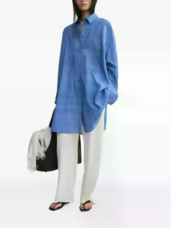 TOTEME Geometric Print Shirt With Stitched Embellishment - Blue
