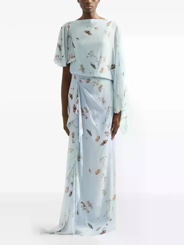 Erdem Floral Print Draped Gown