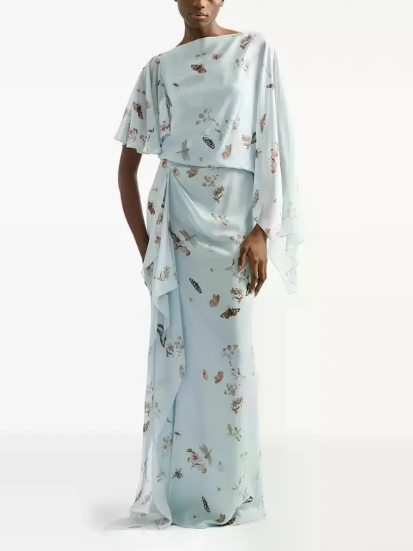 Erdem Floral Print Draped Gown
