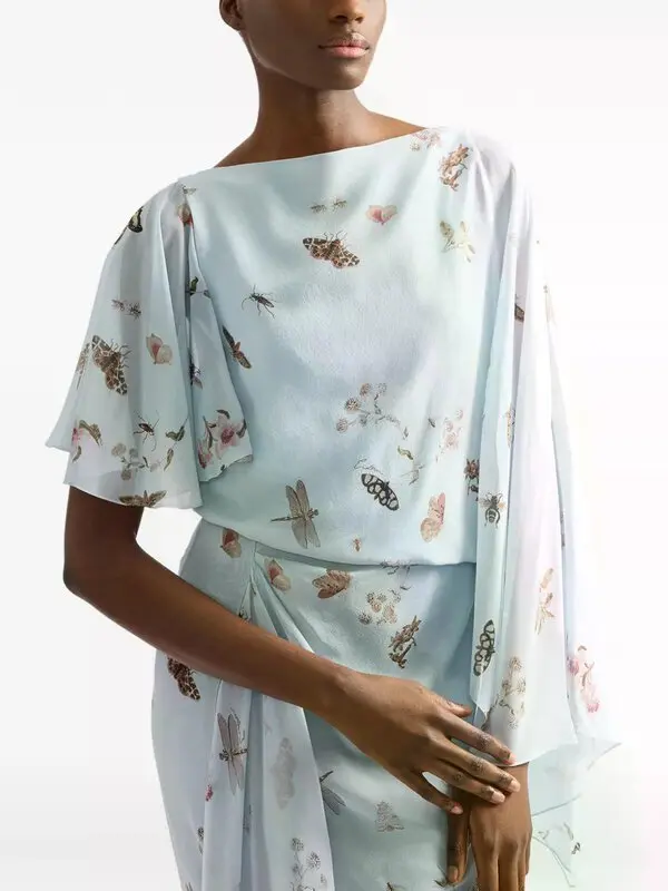 Erdem Floral Print Draped Gown