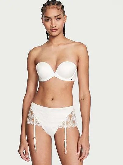 Victoria's Secret Very Sexy Heart Embroidery Open Back Garter Panty - White,ivory