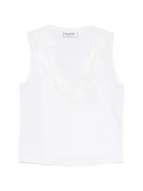 BLUGIRL Embroidered V-neck Top - White