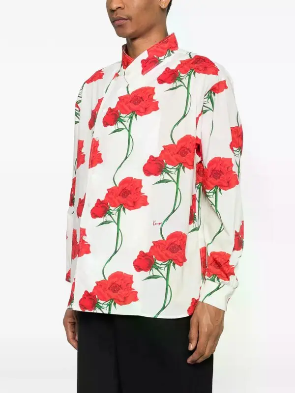 Kenzo Floral-print Asymmetric-front Shirt - White