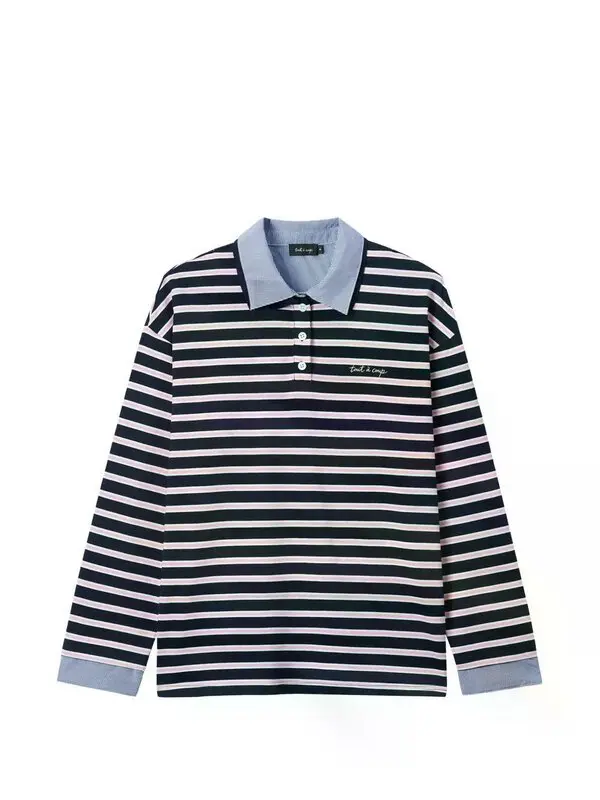TOUT A COUP Striped Long-sleeve Polo Shirt