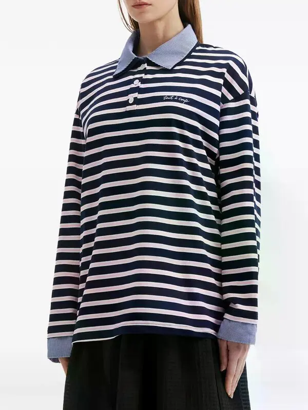 TOUT A COUP Striped Long-sleeve Polo Shirt