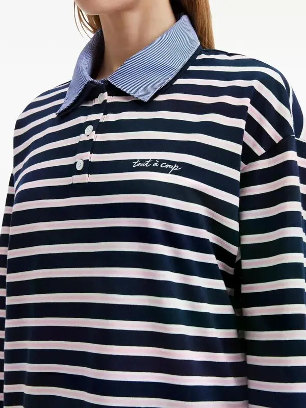 TOUT A COUP Striped Long-sleeve Polo Shirt