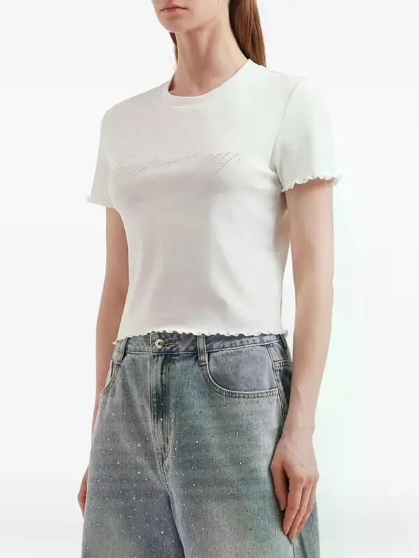 TOUT A COUP Embellished Ruffled T-shirt - White