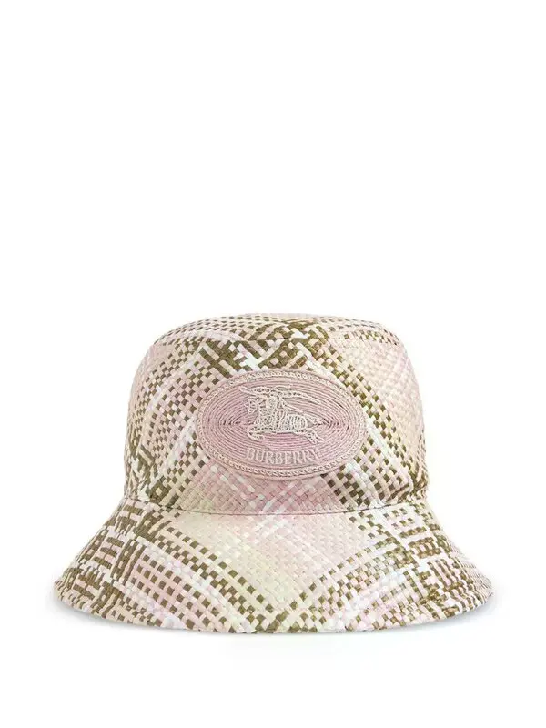 Burberry Checked Bucket Hat With Logo Patch - Pink
