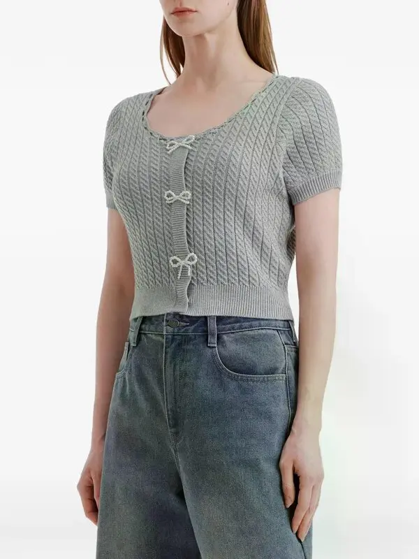 TOUT A COUP Bow Knit Top - Grey