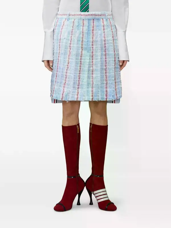 Thom Browne Patterned Tweed Pleated Mini Skirt - Blue