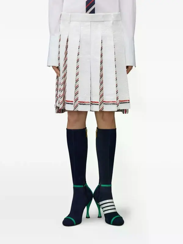 Thom Browne Pleated Skirt With Bead Embellishment - White