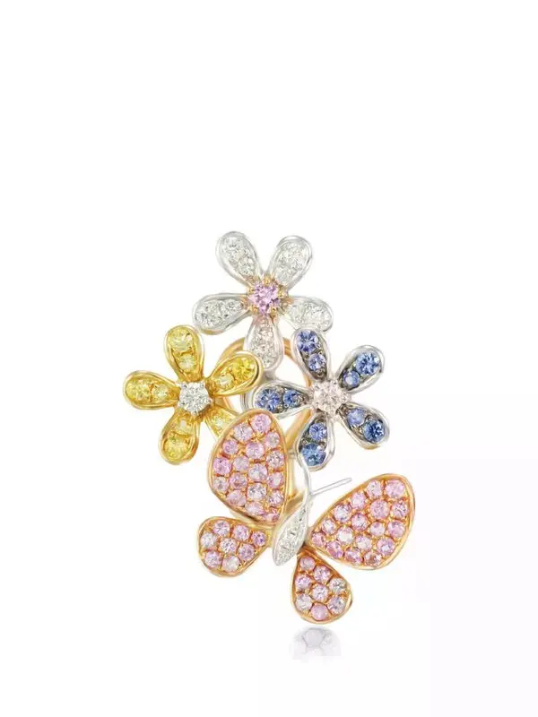 MIO HARUTAKA Flower And Butterfly Diamond And Sapphire Earring - Gold