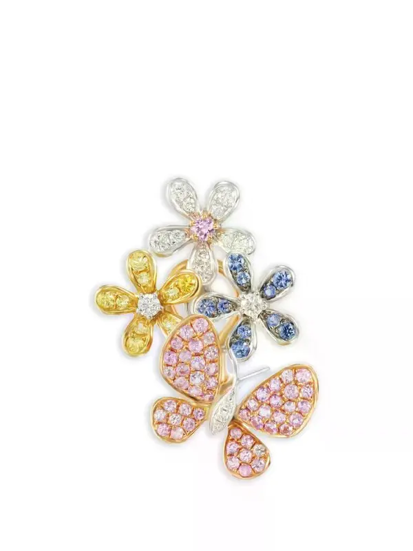 MIO HARUTAKA Flower And Butterfly Diamond And Sapphire Earring - Gold