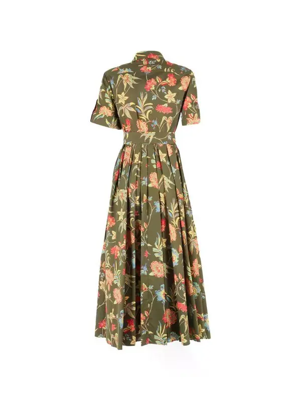 FAY Floral Belted Midi Shirt - Green