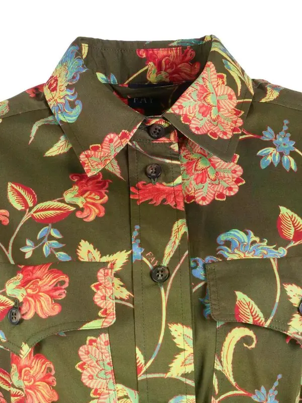 FAY Floral Belted Midi Shirt - Green
